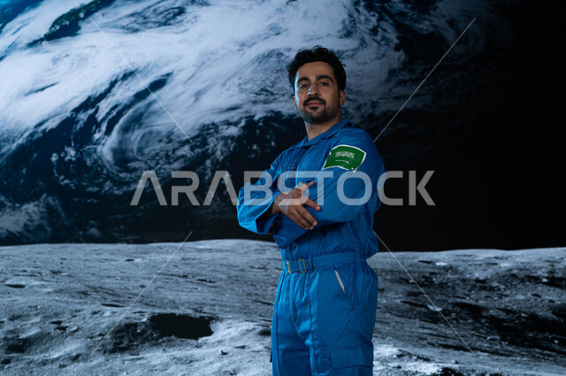 The first Saudi Arab Gulf astronaut to reach the moon, standing with ...