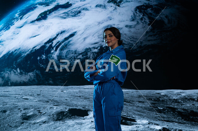 Saudi Arabia's journey into outer space, standing with crossed hands, a ...