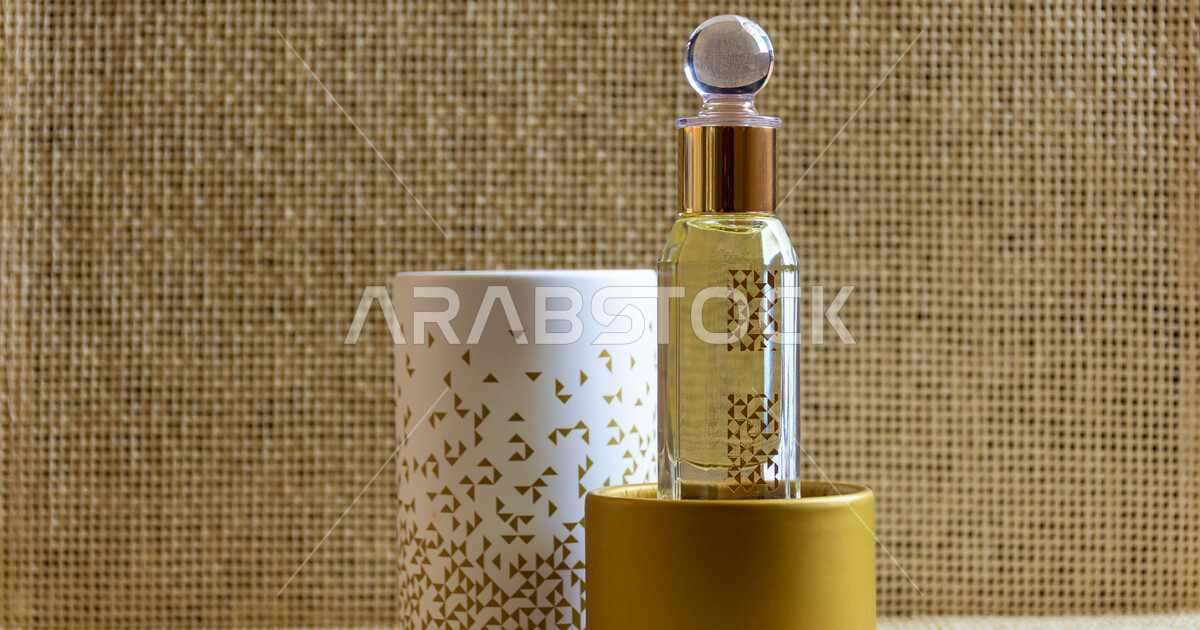 A glass bottle of the original Saudi musk oil, a box of luxurious and ...