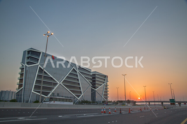 Al Baraka Islamic Bank in the city of Bahrain at sunset, the concept of ...