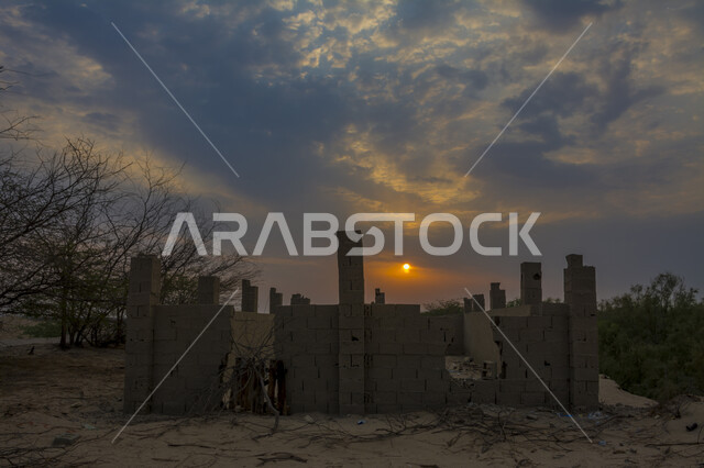 An ancient ruined stone building in the desert of Jeddah in the Kingdom ...