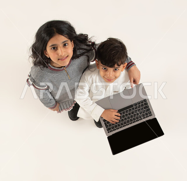 Taking online lessons and distance learning via a laptop, entertaining ...