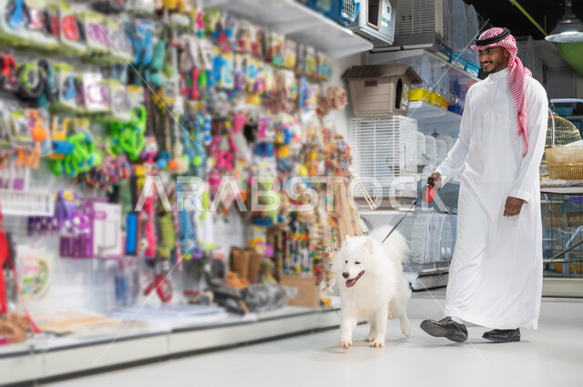 Breeding loyal and loyal dogs, a Saudi Arabian Gulf man in traditional ...