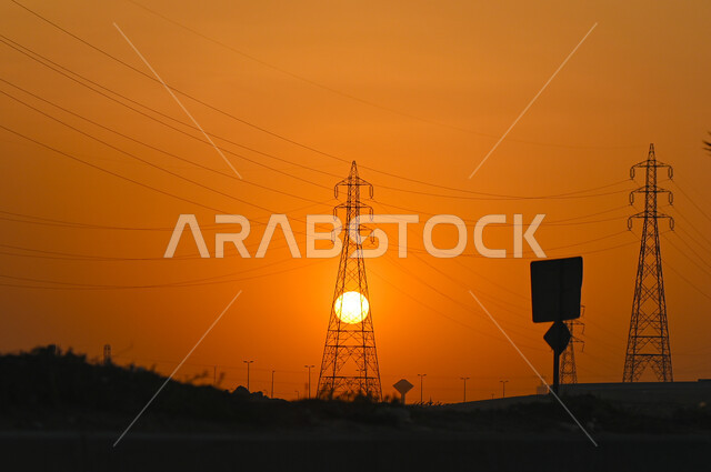 High-voltage electric towers in the city of Riyadh in the Kingdom of ...