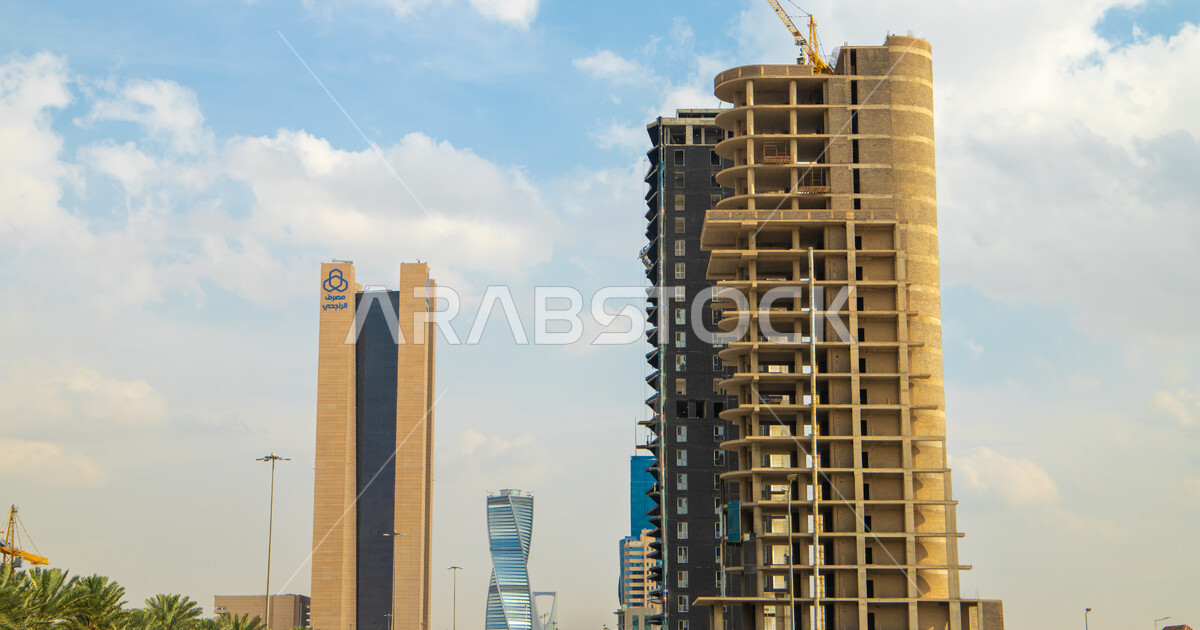 Cladding and new buildings on King Fahd Road in Riyadh in the Kingdom ...