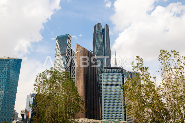 Green trees in the King Abdullah Financial District (KAFD) in Riyadh ...