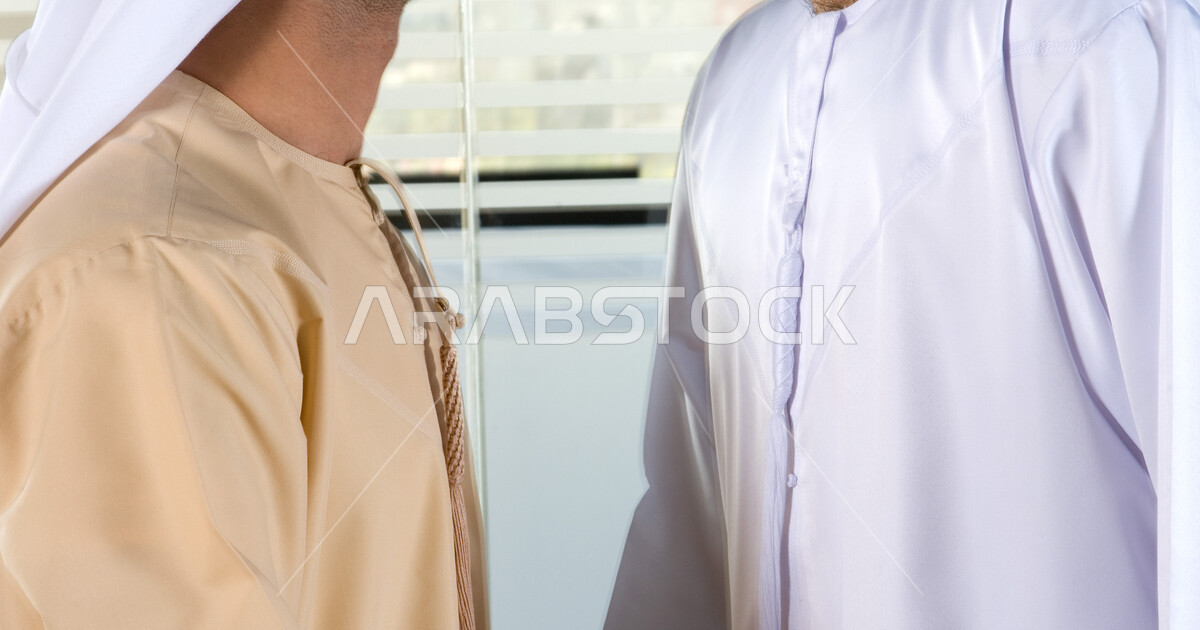 Handshake between friends and colleagues in the Emirati work ...