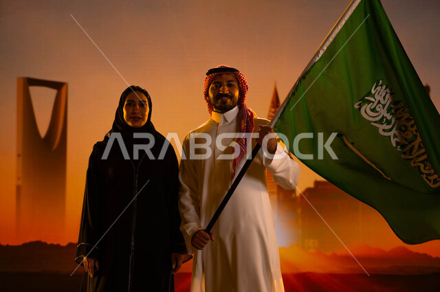 Future vision of Saudi Arabia 2030, a smiling Saudi Gulf Arab couple ...