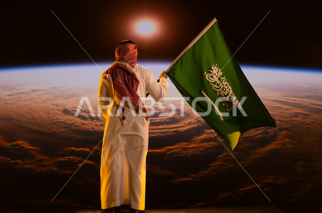 Planet Earth in outer space, a picture from the back of a Saudi Gulf ...