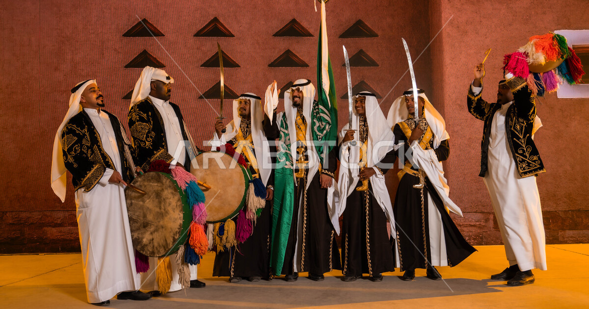 Folk dance and chants on national occasions, the Hijazi Ardha band in ...