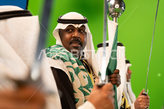 Wearing the popular Najdi ardha costumes, national historical festivals ...
