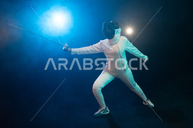 Individual martial arts, practicing fencing movements, practicing women ...