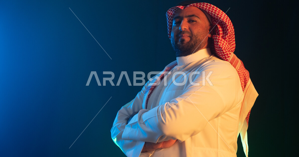 Looking at the camera with crossed hand gestures, confidence and self ...