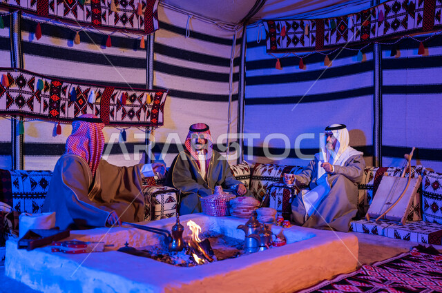 Saudi customs and traditions in serving and preparing Arabic coffee and ...