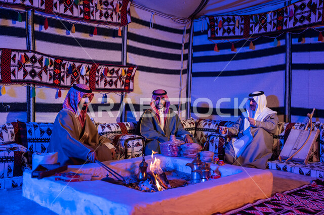 Saudi customs and traditions in serving and preparing Arabic coffee and ...