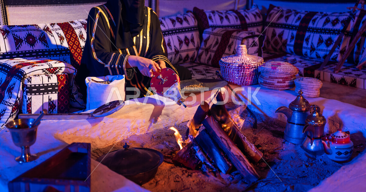 Enjoying popular gatherings inside a traditional tent, following Saudi ...