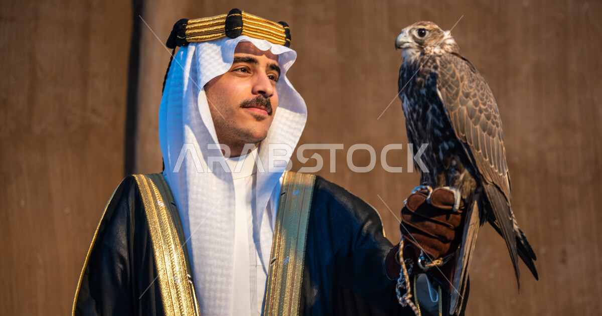 Looking at the falcon with gestures of strength and challenge, adhering ...