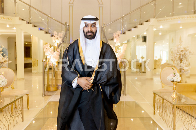 A young Saudi Arabian bridegroom in the Gulf for a photo session at his ...