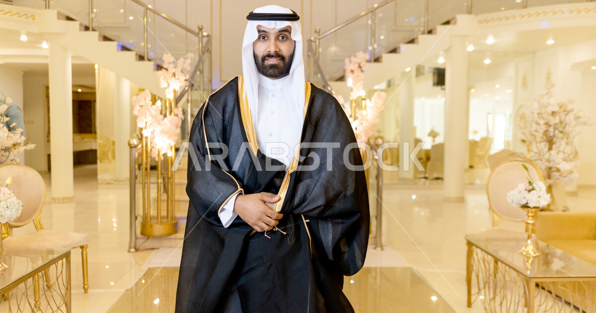 A young Saudi Arabian bridegroom in the Gulf for a photo session at his ...