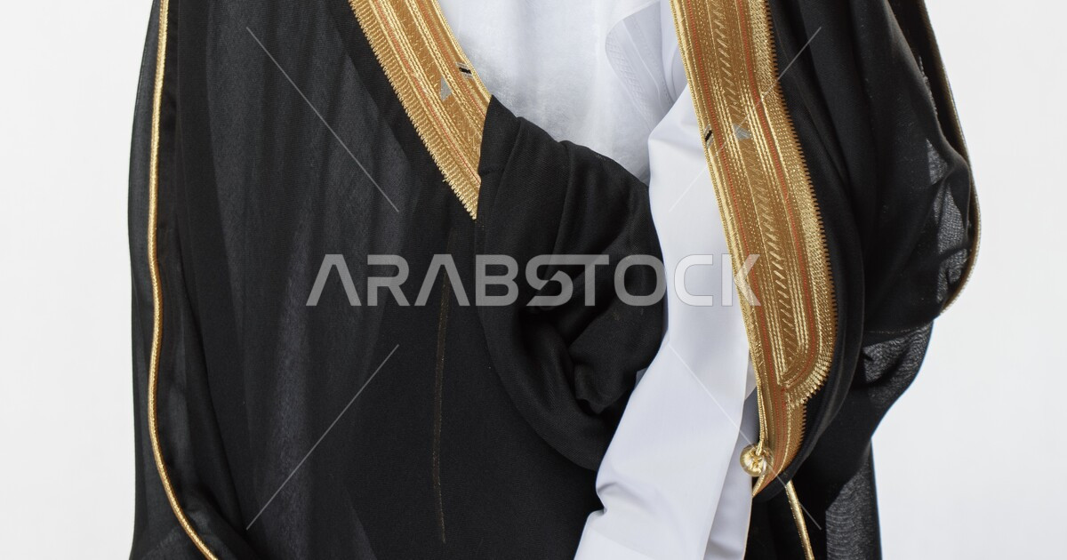 A Saudi man in formal uniform on his wedding day, a close-up portrait ...