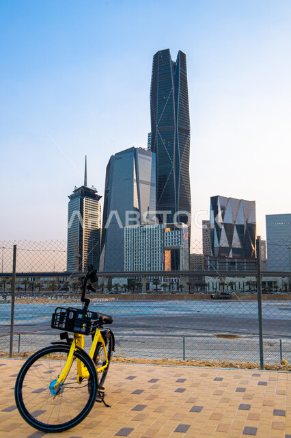Empty roads of the city of Riyadh, a bicycle in the streets of Al-Aqiq ...