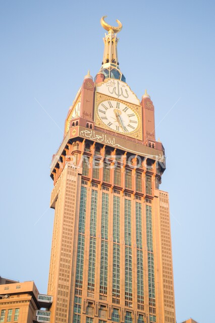 Famous Islamic religious landmarks, a close-up of the clock tower in ...