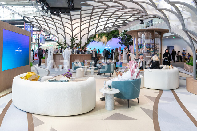 Places, resting seats, and interior decorations for the exhibition’s ...