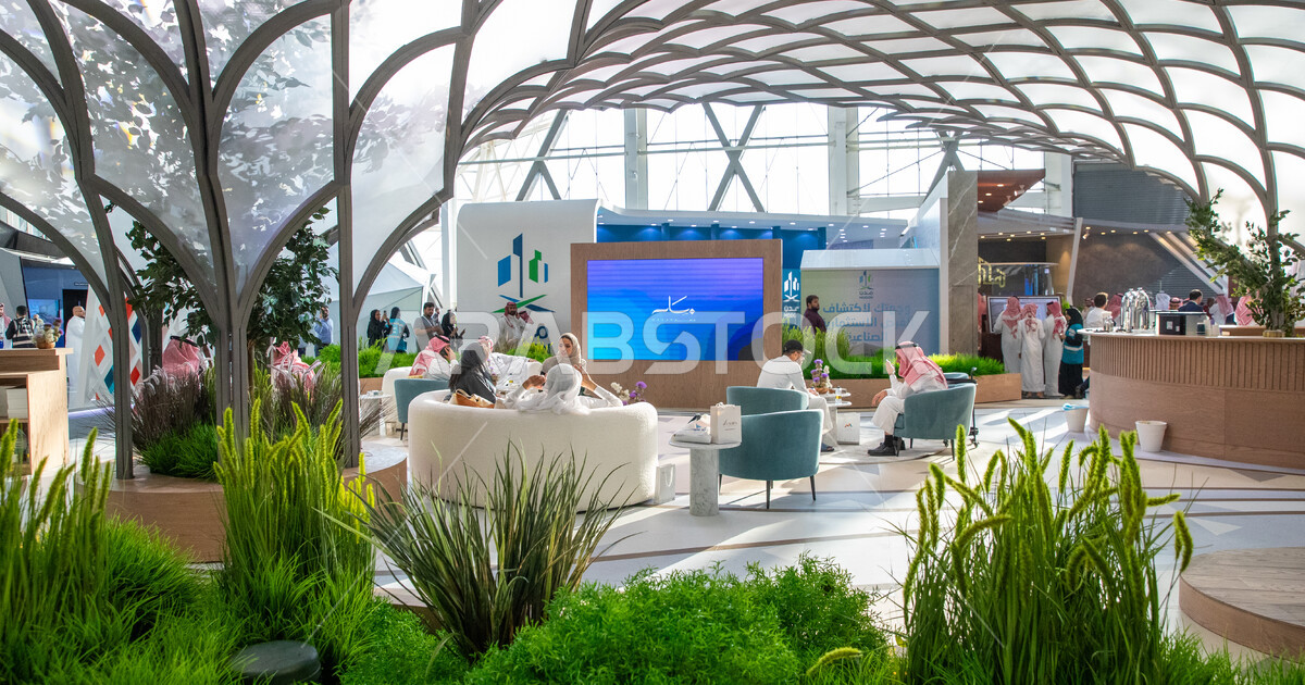 Trees and green plants in places, rest seats, and interior decorations ...