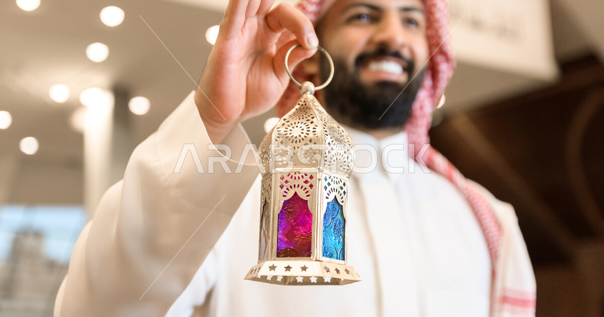 A Saudi Arabian Gulf Muslim man inside a mosque in the Kingdom of Saudi ...