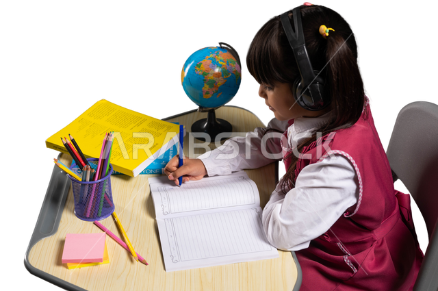 The concept of audio-audio education, using stationery and school tools ...
