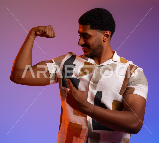 Showing the muscles of the hands, displaying physical strength ...