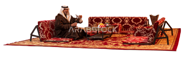Authentic Saudi customs and traditions in serving Arabic coffee, the ...