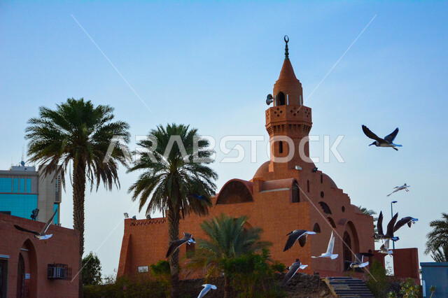 A mosque built of red brick in the city of Jeddah in the Kingdom of ...