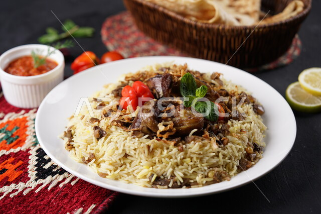 Traditional popular Arabic dishes and cuisine, a close-up photo of a ...
