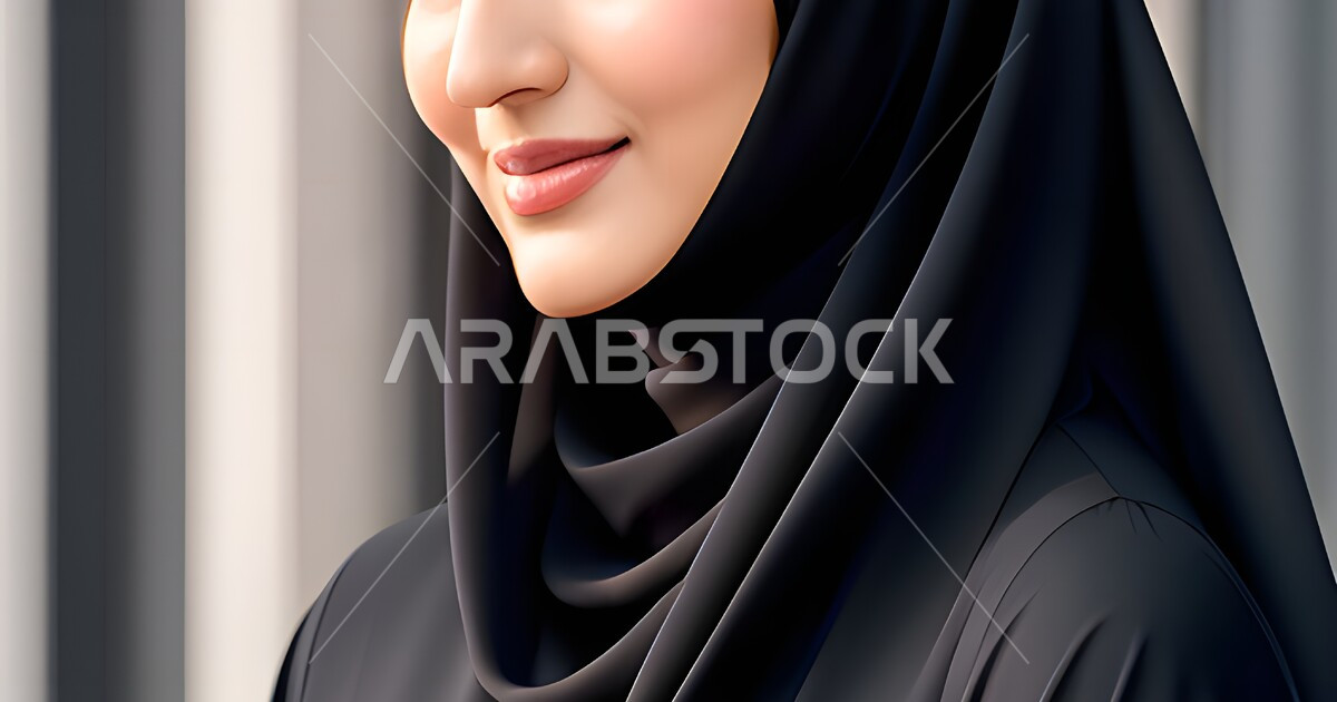 The concept of elegance and femininity, a close-up photo of a veiled ...