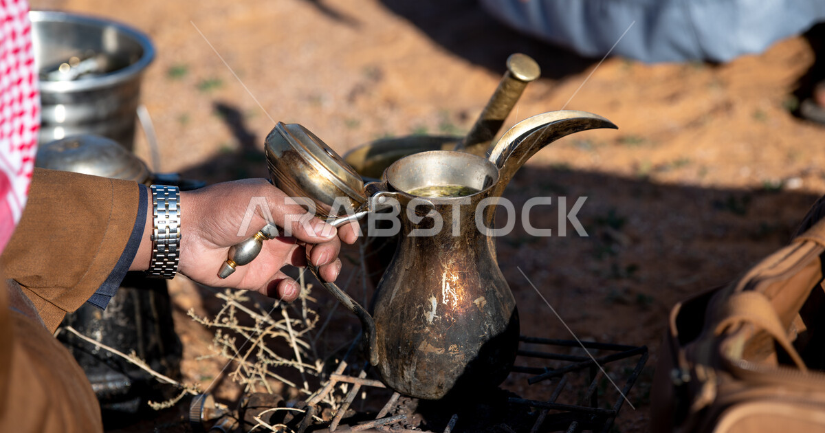 Popular traditional Saudi sessions, enjoying drinking Arabic coffee, a ...