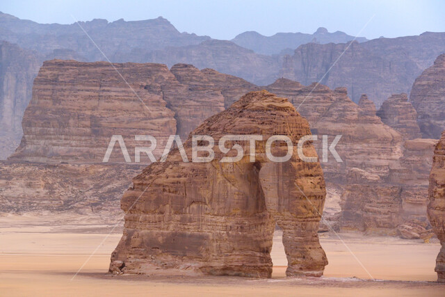 The famous Elephant Rock in the desert areas of the Kingdom of Saudi ...