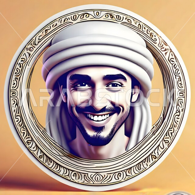 3D icon of a smiling Emirati Gulf Arab man wearing the Emirati ghutra ...