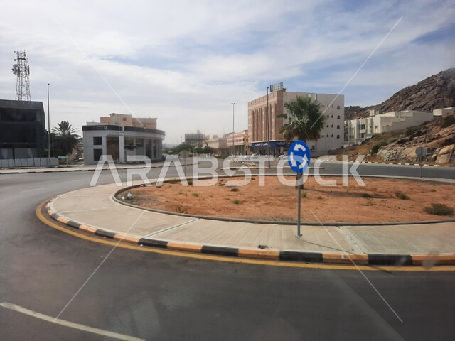 Road signs and signals, asphalt squares and sidewalks, paved streets in ...