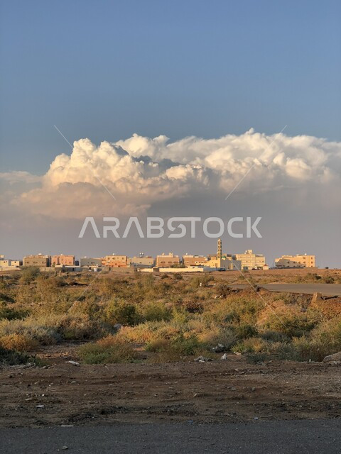 A huge rain cloud on Mount Radwa in the Kingdom of Saudi Arabia, the ...