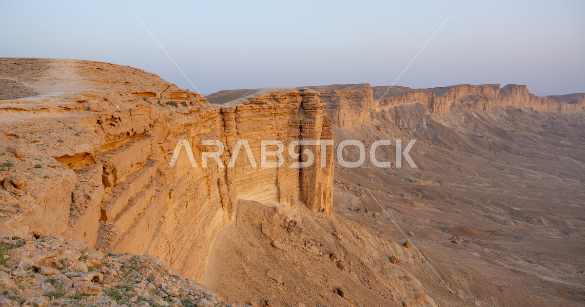 The Tuwaiq mountain range in Najd at sunset, desert nature and ...
