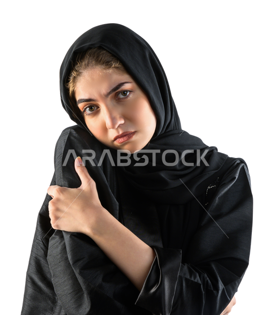 Portrait of a happy Saudi Arabian Gulf woman with different face and ...
