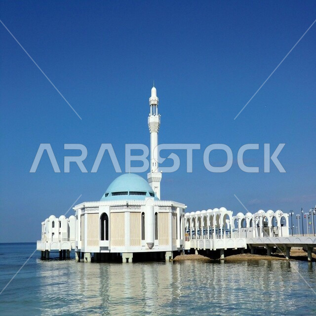 The floating Al-Rahma Mosque in the city of Jeddah on the Red Sea coast ...