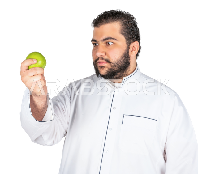 Portrait of a fat young Saudi Gulf Arab who follows a diet and ...