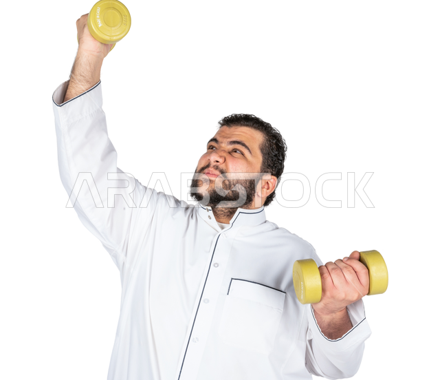 Portrait of a fat young Saudi Gulf Arab who follows a diet and ...