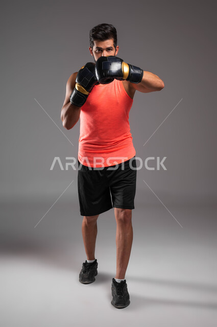 Wrestling and boxing, training in combat movements, a portrait of a ...