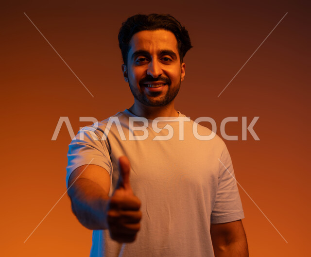 Gestures of admiration and satisfaction, a close-up portrait of a ...