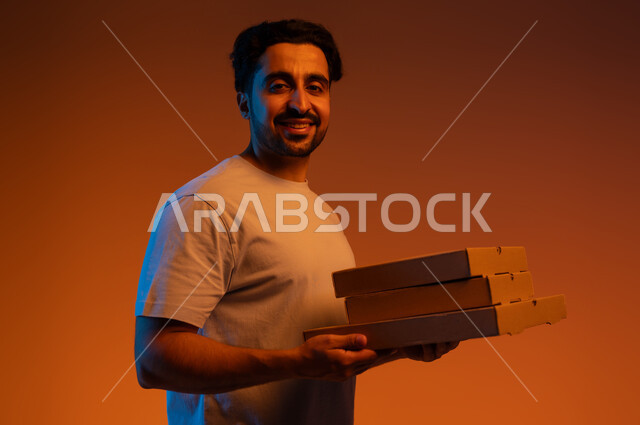 . The concept of safe online shopping, a close-up portrait of a smiling ...