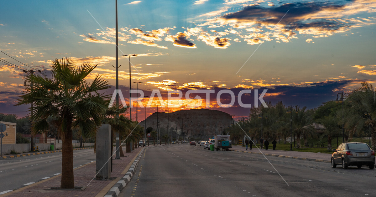 View of the sunset in the sky of Al-Ahsa Governorate, Al-Ahsa National ...