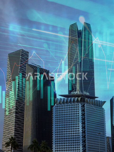 Urban development and skyscrapers in the city of Riyadh, a close-up ...